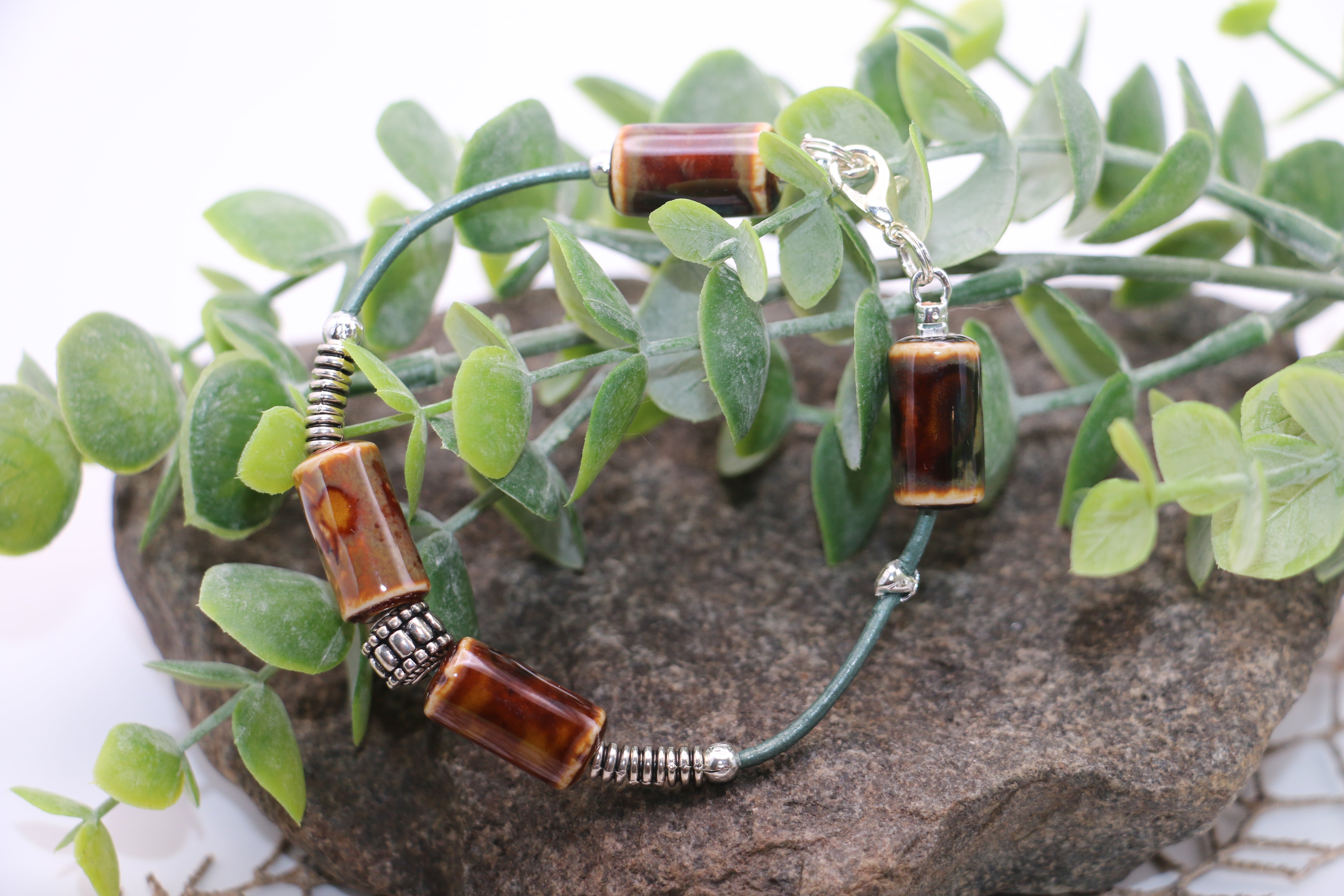 Ceramic Bead Leather Bracelet: 6.75" | Tempo Alley Jewelry