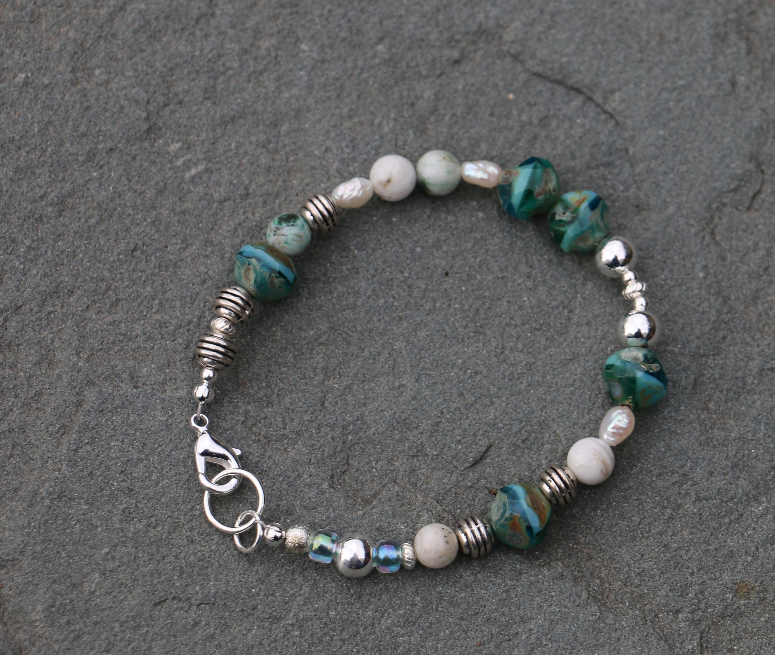 Agate and Picasso Finish Czech Glass Bead Bracelet | Tempo Alley Jewelry