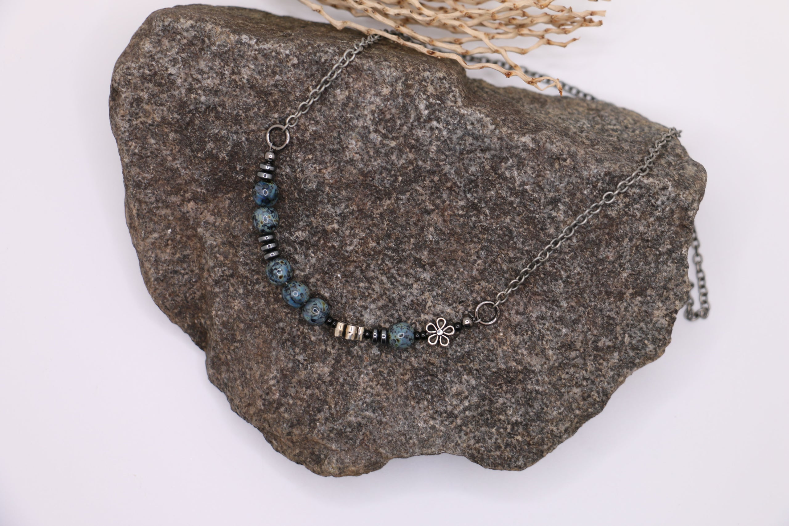 Picasso Finish Blue Czech Necklace | Tempo Alley Jewelry